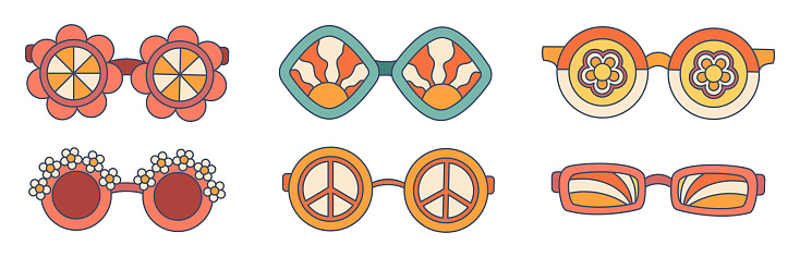Groovy Sunglasses Set Stylish And Trendy Eyewear Collection With Vibrant Colors Funky Designs