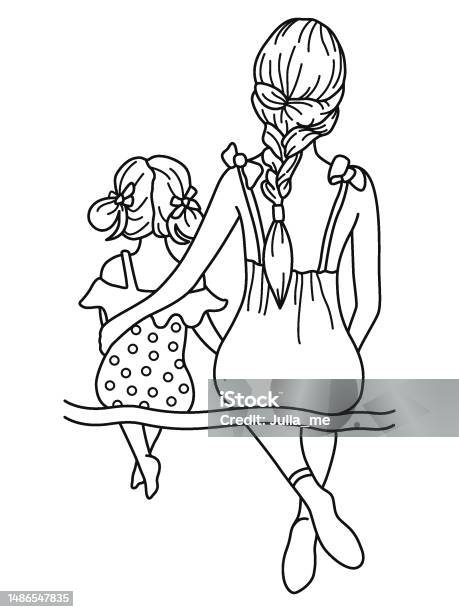 Mother And Daughter Mom And Daughter Mother Of Girl Vector Illustration