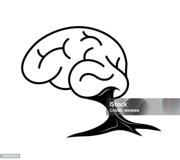 인간의 뇌 모양으로 자라는 나무 Mental Wellbeing에 대한 스톡 벡터 아트 및 기타 이미지 Mental