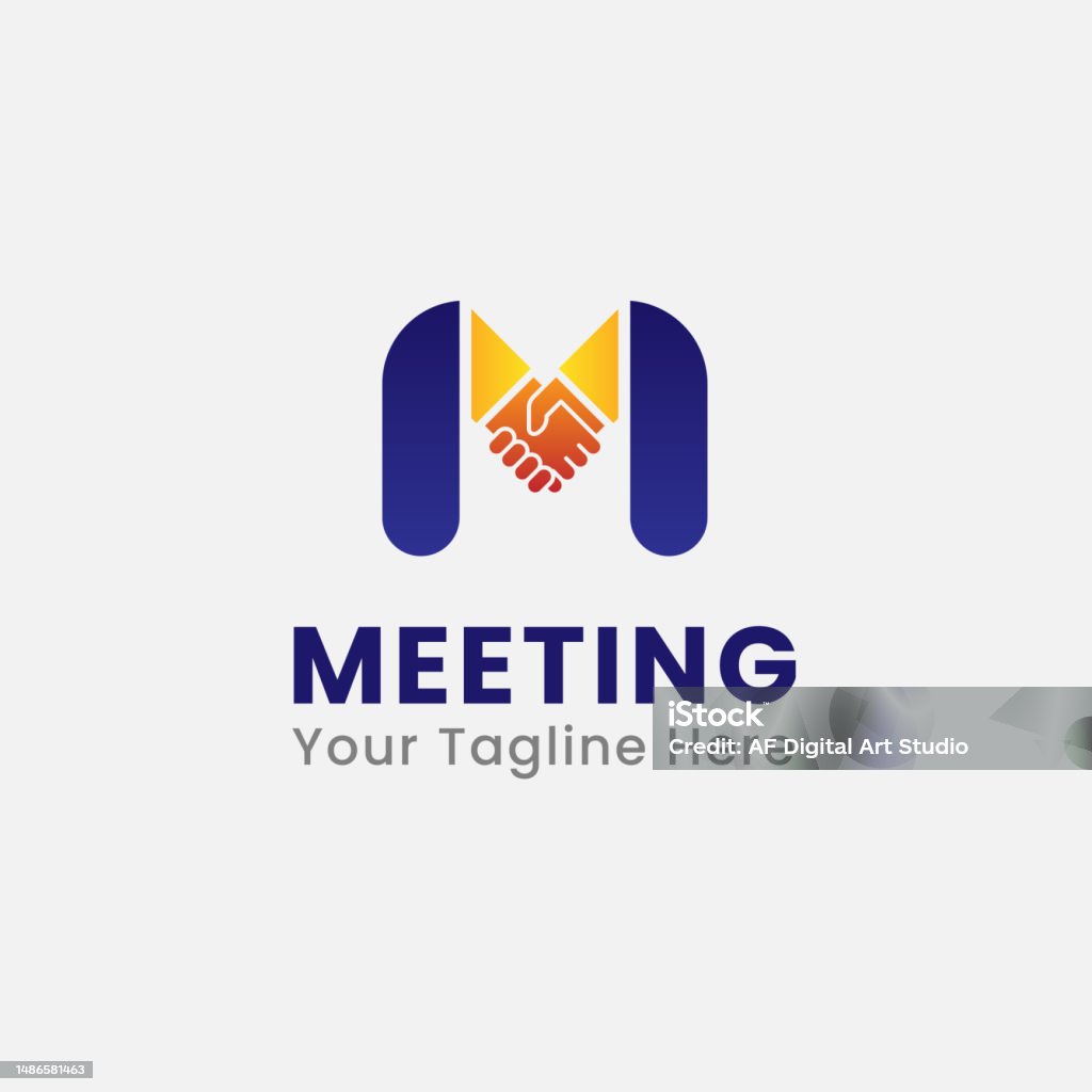 Logo Jabat Tangan Membentuk Huruf M Dalam Warna Biru Dan Kuning Logo Rapat Kreatif Untuk Bisnis