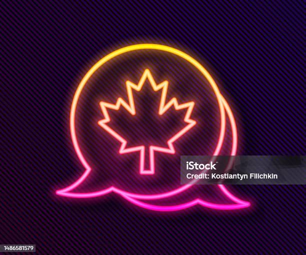 Ligne Néon Brillante Icône De Feuille Dérable Canadienne Isolée Sur