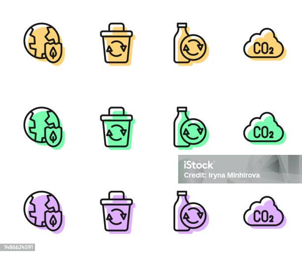 Set Line Daur Ulang Botol Plastik Bumi Dengan Perisai Recycle Bin Dan