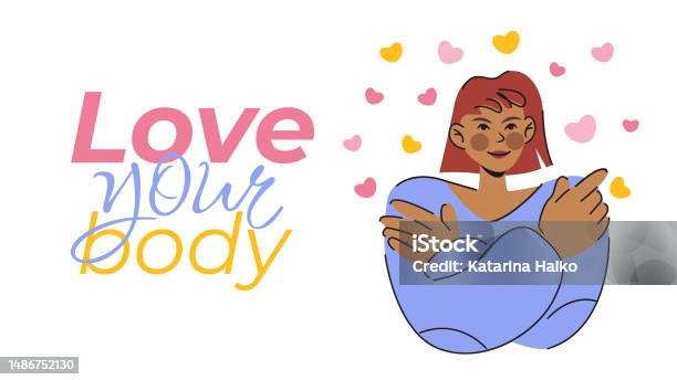 Self Love Concept Woman Hugging Herself Love Your Body Horisontal Baner