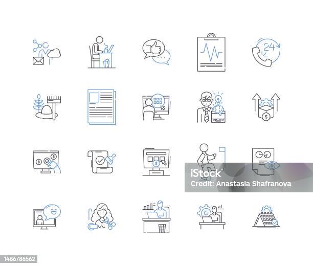 Work Evolution Line Icons Collection Technology Automation