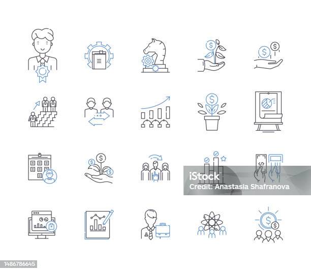 Work Commitment Line Icons Collection Dedication Perseverance Loyalty