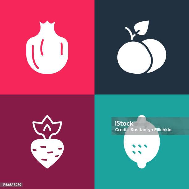 Atur Pop Art Lemon Lobak Buah Mangga Dan Ikon Delima Vektor Ilustrasi ... Atur Pop Art Lemon Lobak Buah Mangga Dan Ikon Delima Vektor Ilustrasi ...