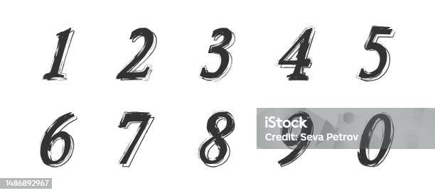 Hand Drawn Numbers Set Vector Illustration Stock Illustration