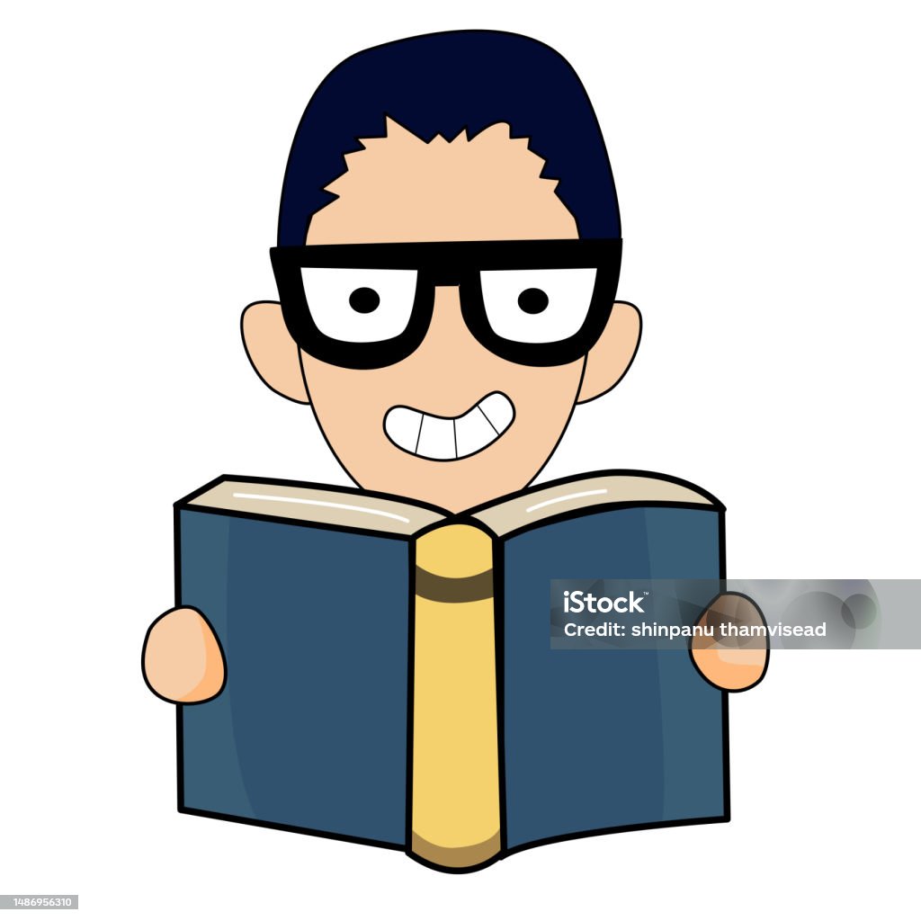 Ilustración De Un Hombre Sosteniendo Libros Abiertos Y Leyendo Y Más