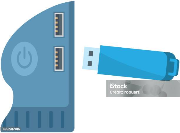 Usb Flash Drive Storage Device Plugged Into Socket Equipment For Data