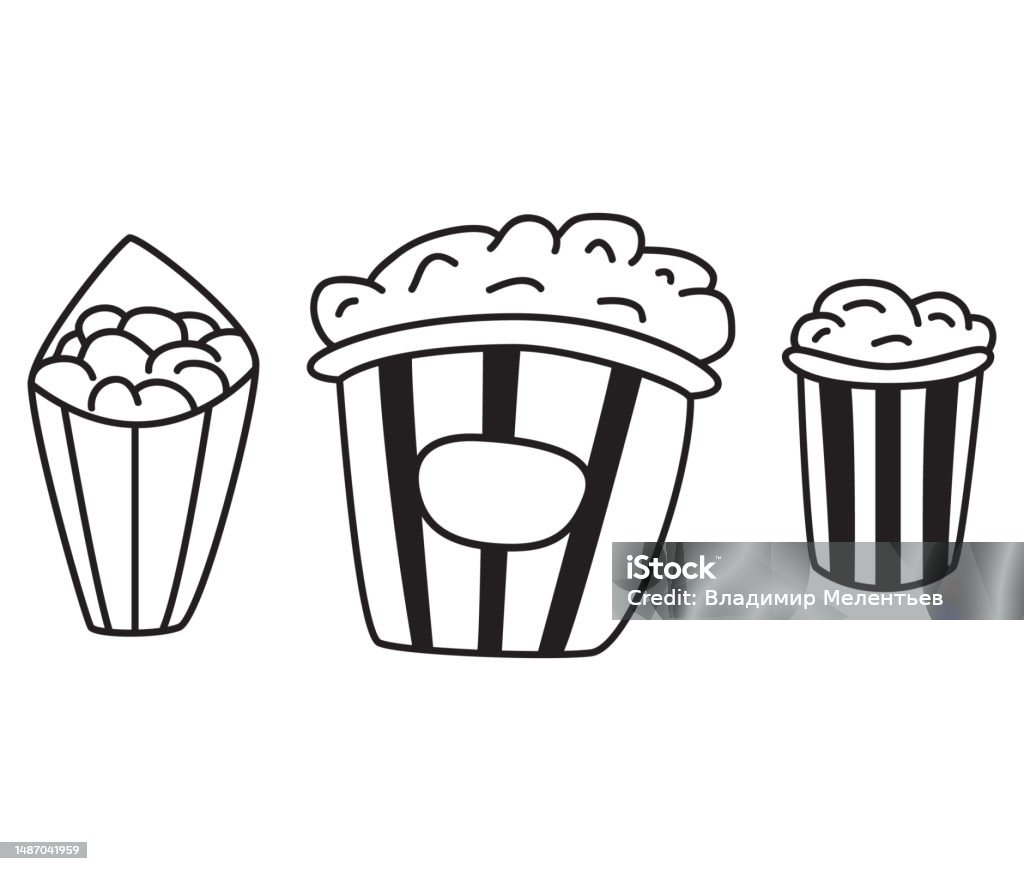 Handgezeichnete Cartoonillustration Von Lebensmitteln Popcornset Im ... Handgezeichnete Cartoonillustration Von Lebensmitteln Popcornset Im ...