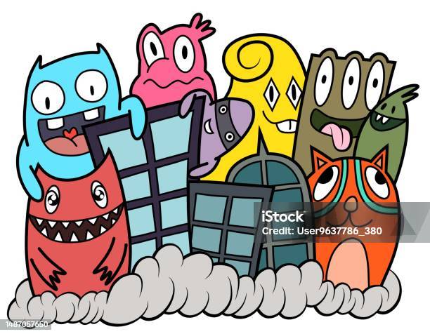 Ilustrasi Yang Digambar Tangan Doodle Monster Ilustrasi Monster Kartun