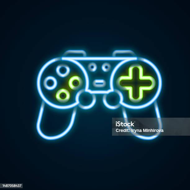 Vetores De Linha Neon Brilhante Ícone Gamepad Isolado No Fundo Preto