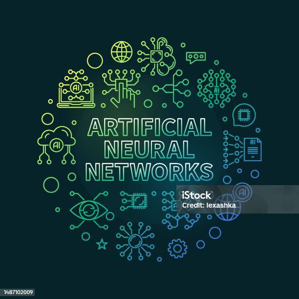 Artificial Neural Networks Concept Line Round Colored Banner Vector Ai