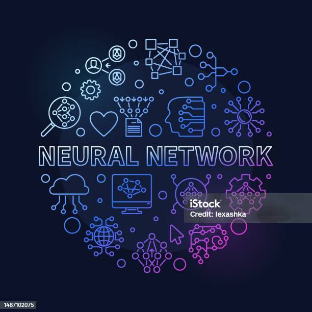 Vetores De Conceito De Rede Neural Linha Fina Banner Colorido Redondo
