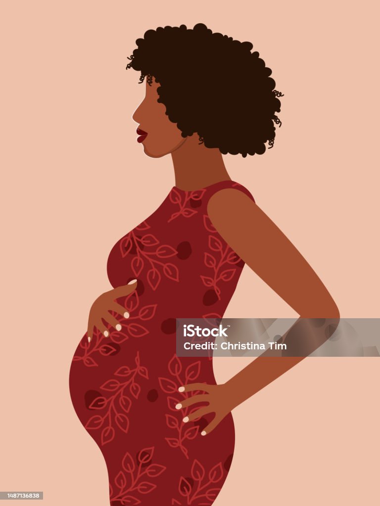 Beautiful Pregnant Black Woman Stok Vektör Sanatı And Aile‘nin Daha Fazla