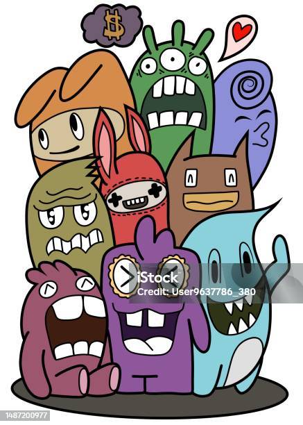 Ilustrasi Yang Digambar Tangan Doodle Monster Ilustrasi Monster Kartun