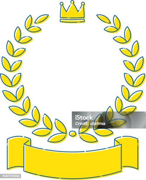 Blue Dashed Laurel Wreath And Crown Simple Frame Illustration