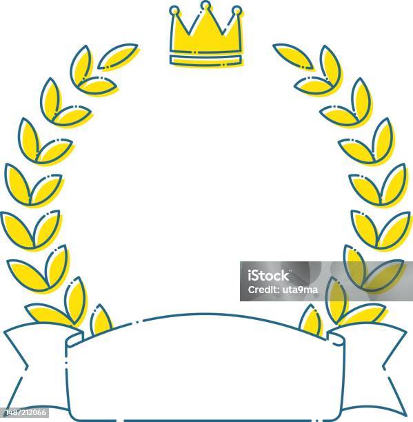 Blue Dashed Laurel Wreath And Crown Simple Frame Illustration