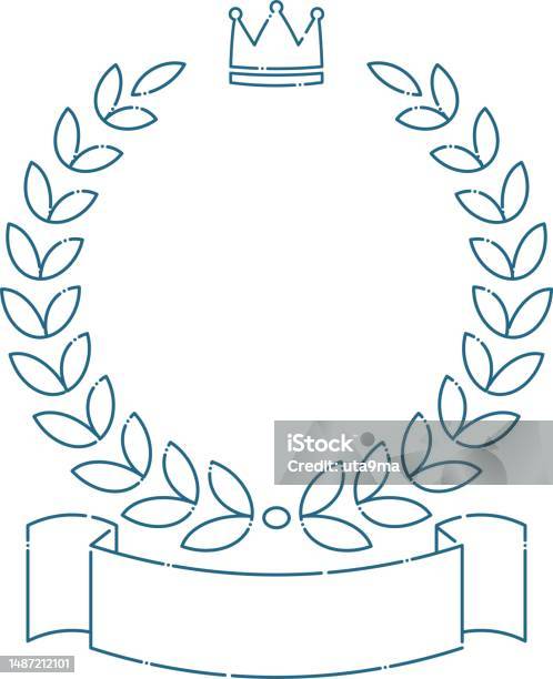 Blue Dashed Laurel Wreath And Crown Simple Frame Illustration