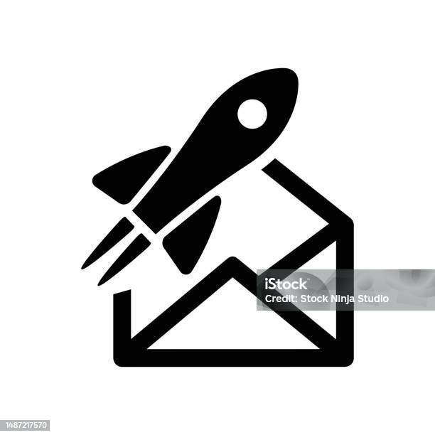 Marketing Par Email Icône Noire Plate Isoler Sur Fond Blanc