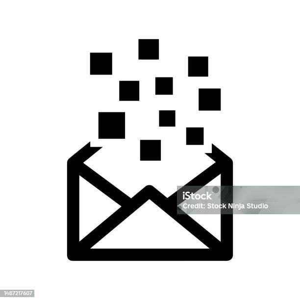 Marketing Par Email Icône Noire Plate Isoler Sur Fond Blanc