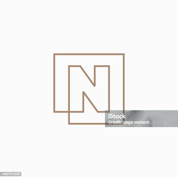 Lettre N Contour Initial Du Lettermark Ligne Continue Icône Carré Doré