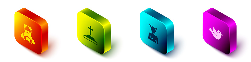 Set Isometric Priest Grave With Cross Krampus Heck And Dove Icon Vector ... Set Isometric Priest Grave With Cross Krampus Heck And Dove Icon Vector ...