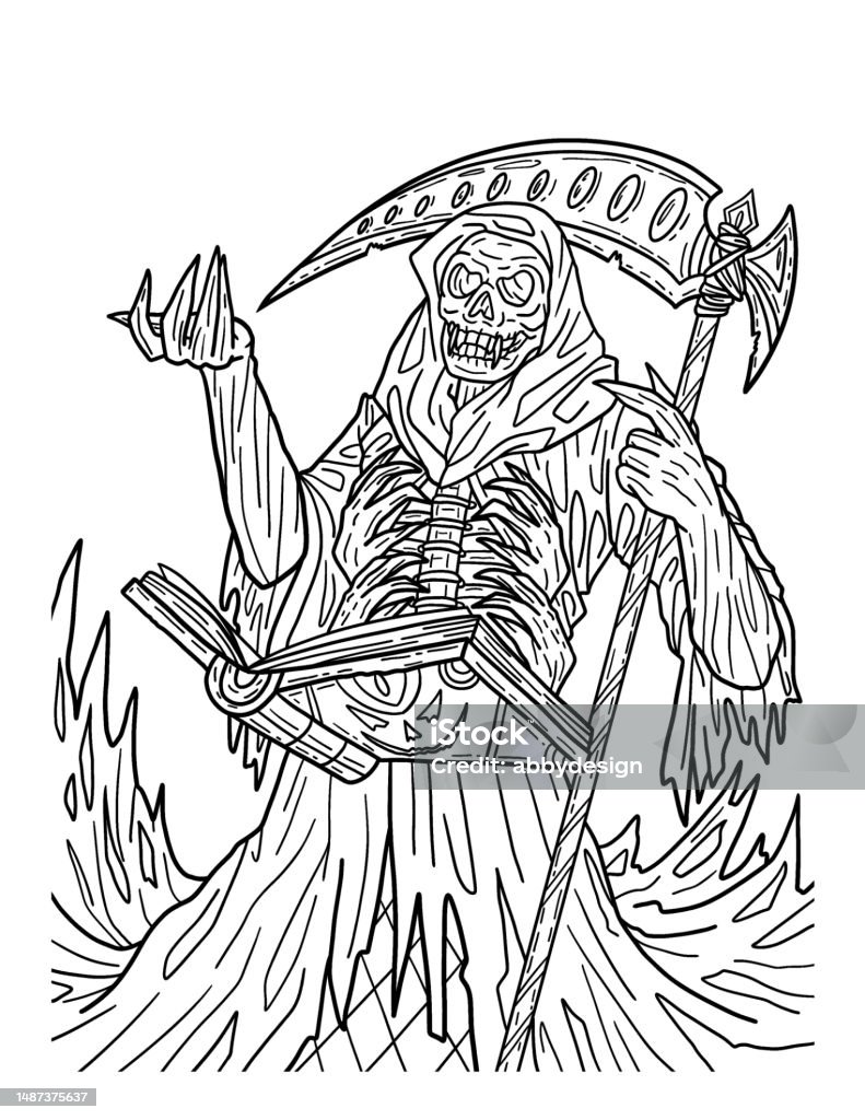 Ilustración de Dibujo De Halloween Grim Reaper Aislado Para Colorear y ... Ilustración de Dibujo De Halloween Grim Reaper Aislado Para Colorear y ...