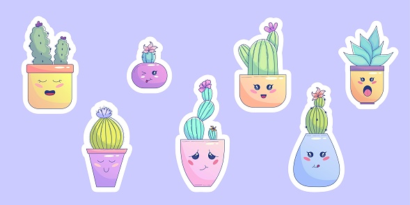 Ilustración de Linda Pegatina De Cactus Kawaii Puesta En Maceta Con ... Ilustración de Linda Pegatina De Cactus Kawaii Puesta En Maceta Con ...