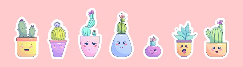 Ilustración de Linda Pegatina De Cactus Kawaii Puesta En Maceta Con ... Ilustración de Linda Pegatina De Cactus Kawaii Puesta En Maceta Con ...