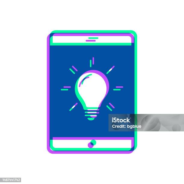 Tablet Pc Avec Ampoule Icône Avec Superposition De Deux Couleurs Sur