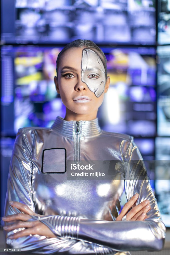 Humanoid Working In Surveillance Room Artificial Intelligence Concept