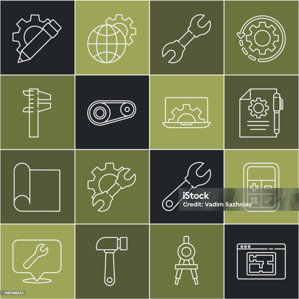 Set Line House Plan Calculator Document Settings And Pen Wrench Spanner ... Set Line House Plan Calculator Document Settings And Pen Wrench Spanner ...