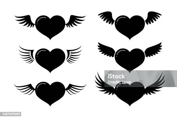 Cœur Volant Avec Icône De Silhouette Dailes Isolée Sur Fond Blanc Logo