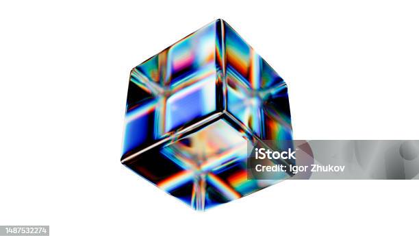 3d Cube With Detailed Reflection And Dispersion On Isolated Background