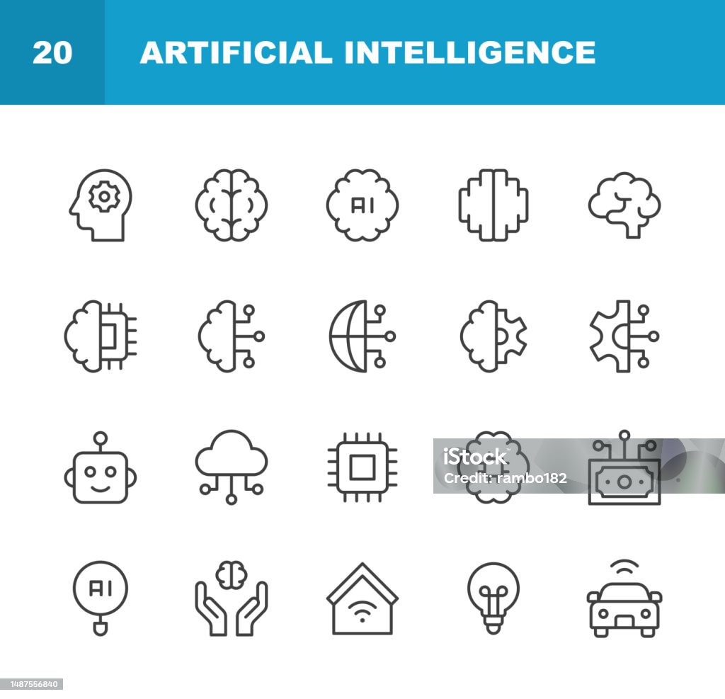 Icônes De Ligne Dintelligence Artificielle Trait Modifiable Pixel