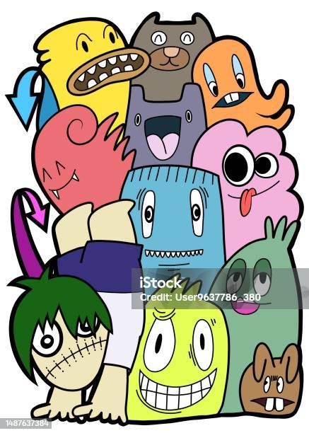 Ilustrasi Yang Digambar Tangan Doodle Monster Ilustrasi Monster Kartun