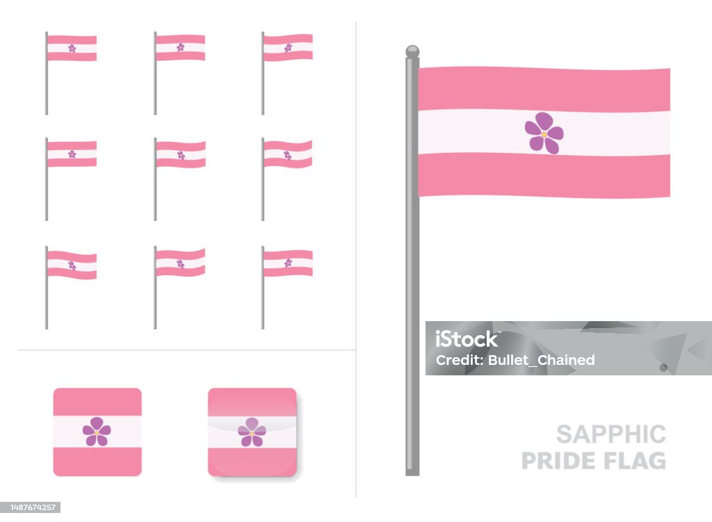 Sapphic Pride Flag Waving Animation App Icon Vector Stock Illustration