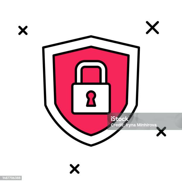 Contour Rempli Bouclier De Sécurité Avec Icône De Cadenas Isolée Sur