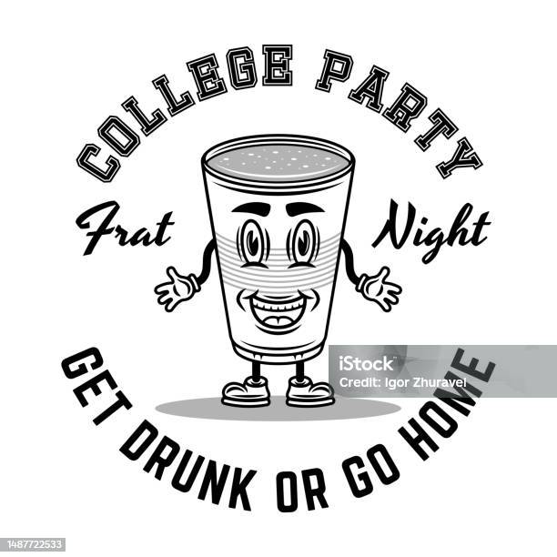 Fraternity Collage Party Vector Monochrome Emblem Badge Label Or Logo