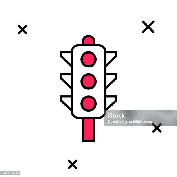 Ikon Lampu Lalu Lintas Yang Diisi Diisolasi Di Latar Belakang Putih