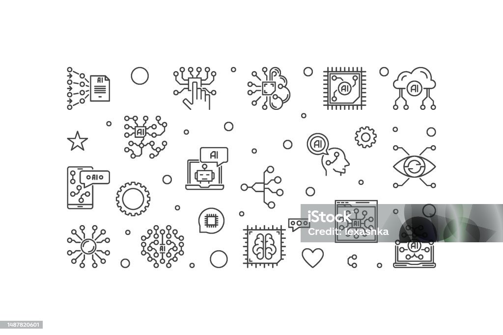 Artificial Neural Networks Line Banner Vector Information Processing