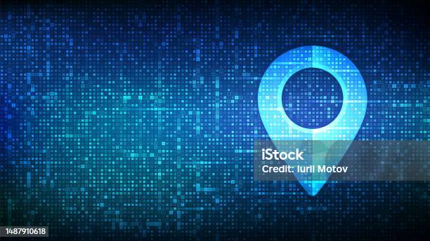 Point Of Location Sign Made With Binary Code Pointer Of Map Matrix Background With Digits 10 Gps