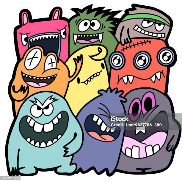 Ilustrasi Yang Digambar Tangan Doodle Monster Ilustrasi Monster Kartun