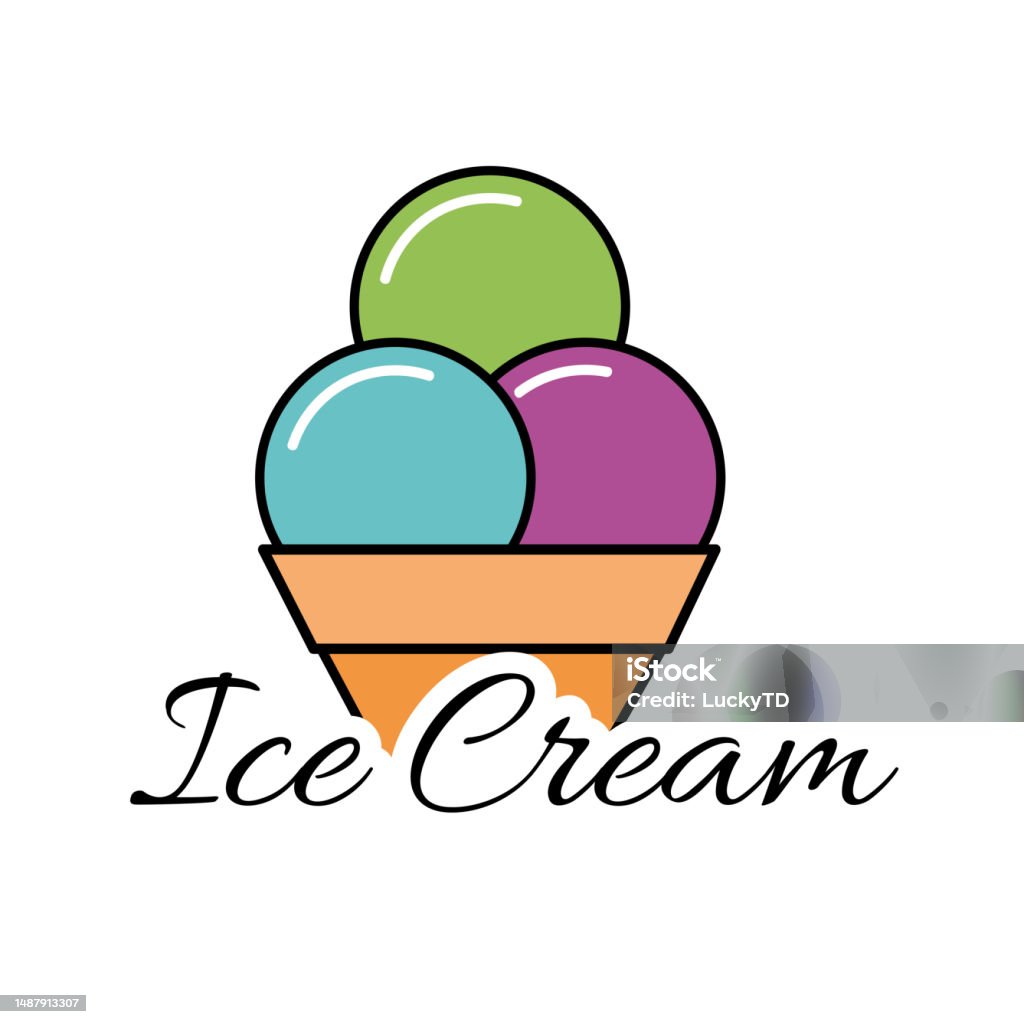 Ilustración De Helado En El Cono De Gofres Icono De Contorno Plano