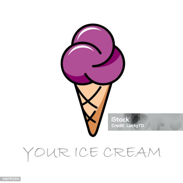 Ilustración De Helado Morado En El Cono De Gofres Icono De Contorno