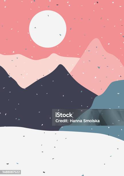 Lansekap Minimalis Lanskap Boho Musim Dingin Abstrak Gunung Latar