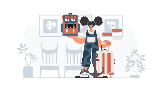 Wanita Energik Itu Memegang Ransel Perjalanan Dan Penjarahan Konsep ... Wanita Energik Itu Memegang Ransel Perjalanan Dan Penjarahan Konsep ...