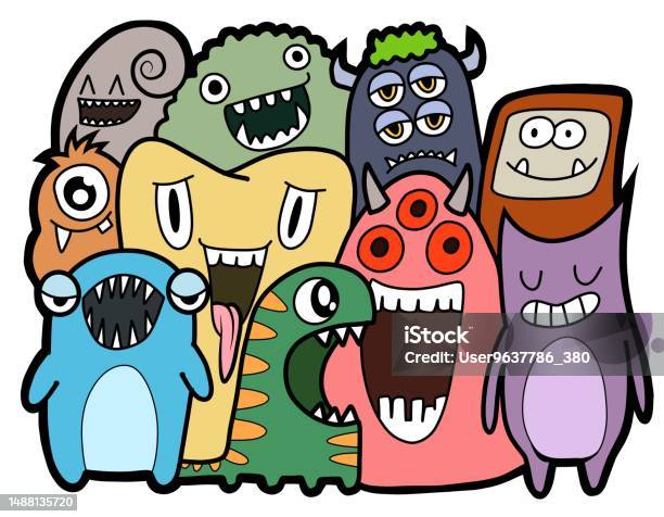 Ilustrasi Yang Digambar Tangan Doodle Monster Ilustrasi Monster Kartun