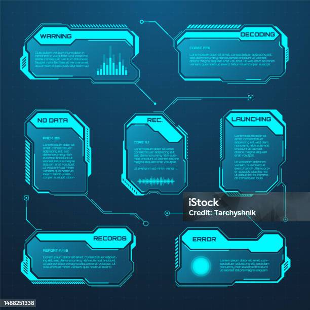 Éléments Hud Ou Ui Futuristes Bleus Zones De Texte De Linterface